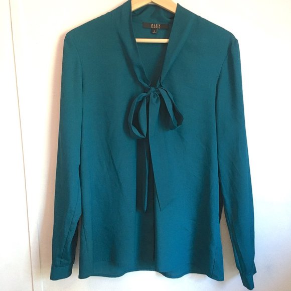 Alex Marie | Tops | Alex Marie Teal Long Sleeve Blouse With Tie Detail ...